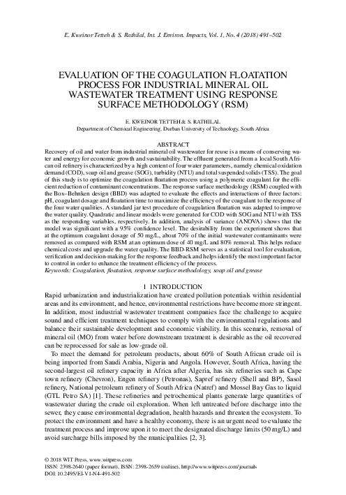 (PDF) Evaluation of the coagulation floatation process for industrial mineral oil wastewater ...