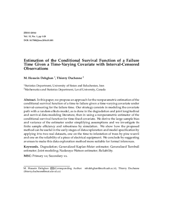 (PDF) Estimation of the Conditional Survival Function of a Failure Time Given a Time-varying ...