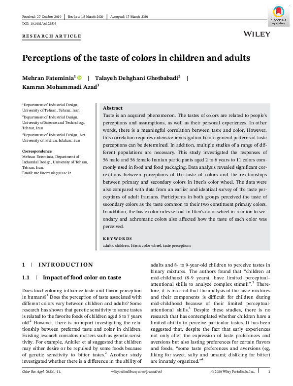 (PDF) Perceptions of the taste of colors in children and adults