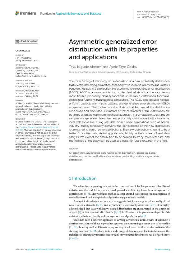 (PDF) Asymmetric generalized error distribution with its properties and applications