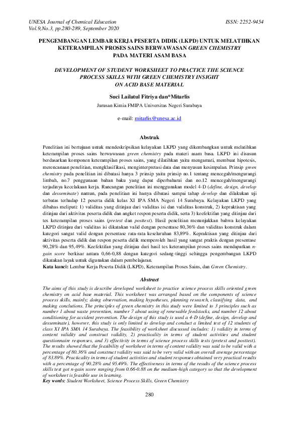 Pengembangan Lembar Kerja Peserta Didik (LKPD) Untuk Melatihkan Keterampilan Proses Sains ...