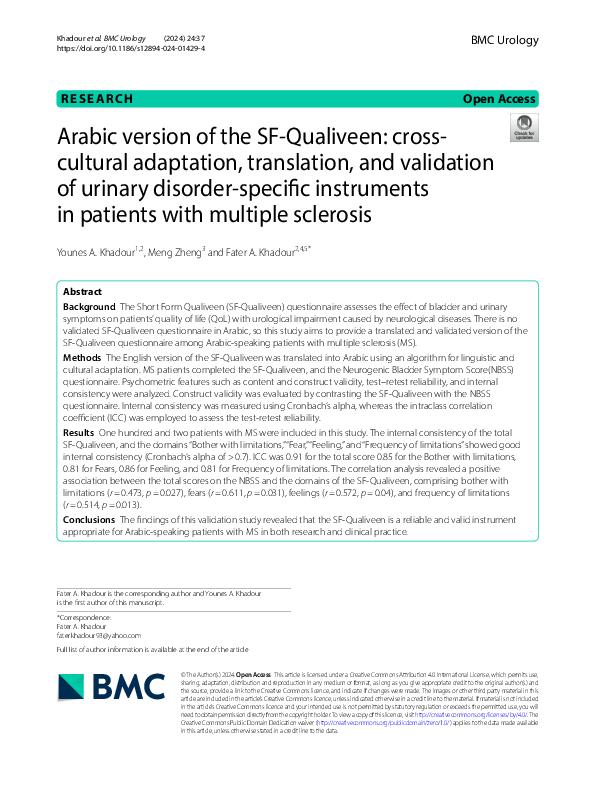 (PDF) Arabic version of the SF-Qualiveen: cross-cultural adaptation ...