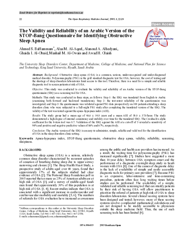 (PDF) The Validity and Reliability of an Arabic Version of the STOP ...