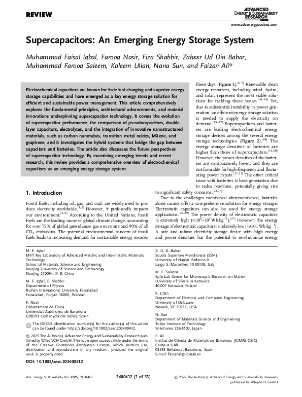 (PDF) Supercapacitors: An Emerging Energy Storage System