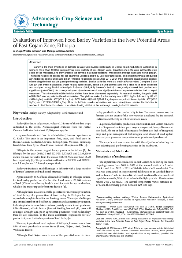 (PDF) Advances in Crop Science and Technology A d va nces in C r o p Sci enc e a n d T ec hnolog