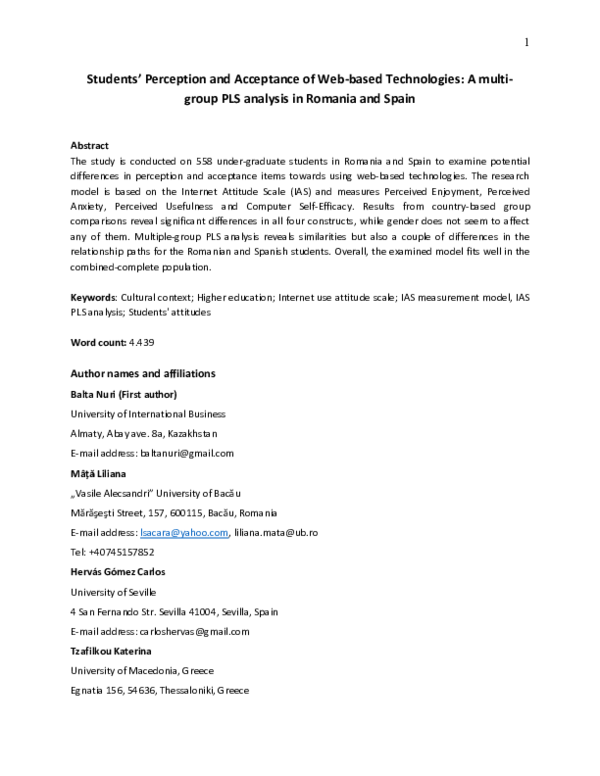 (PDF) Students’ perception and acceptance of web-based technologies: a multi-group PLS analysis ...