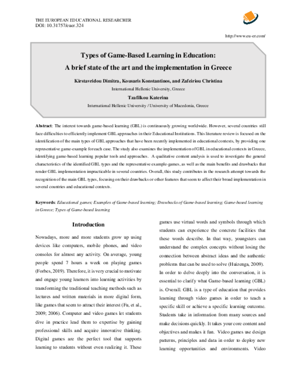 (PDF) Types of Game-Based Learning in Education: A brief state of the ...