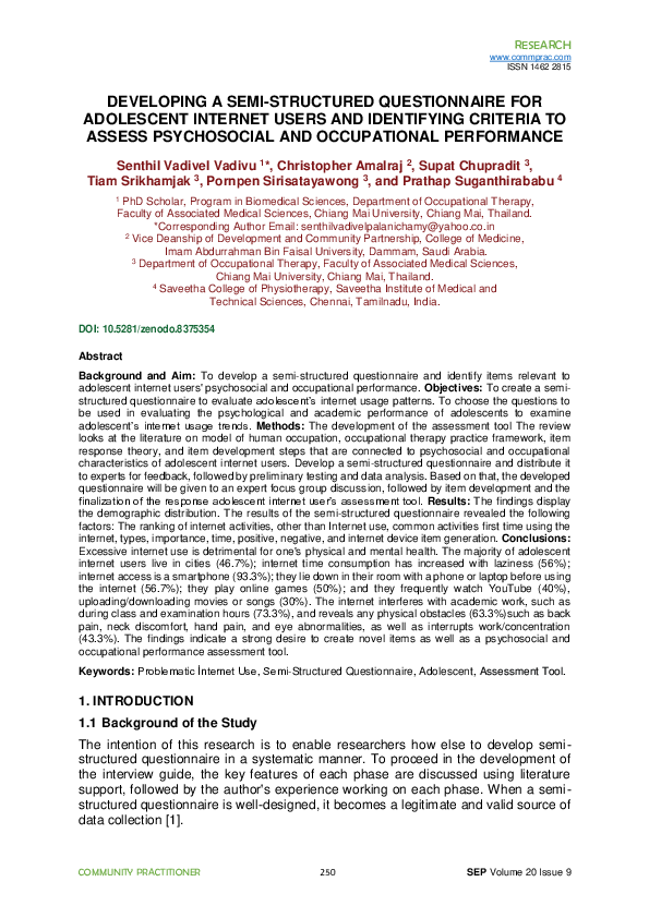 (PDF) Developing a Semi-Structured Questionnaire for Adolescent ...