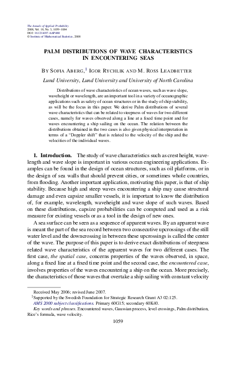 (PDF) Palm distributions of wave characteristics in encountering seas