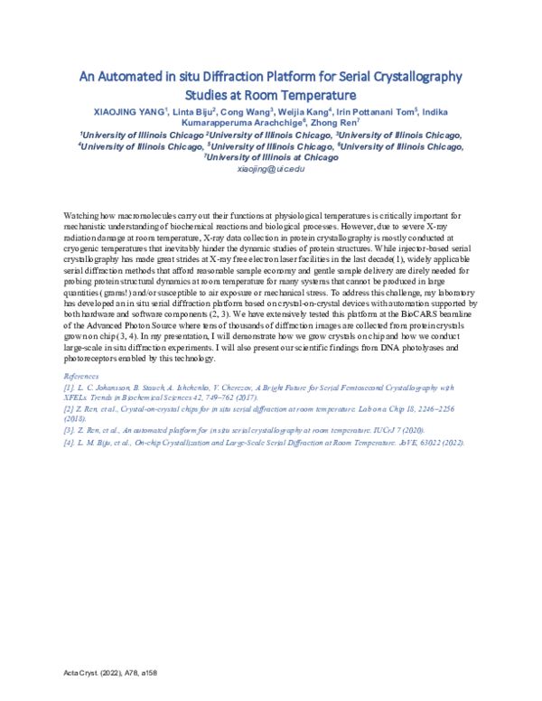 (PDF) An automated in situ diffraction platform for serial crystallography studies at room ...