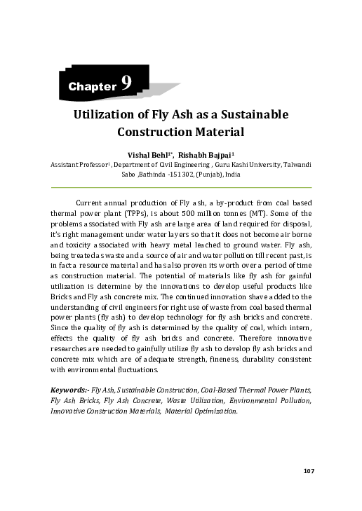 (PDF) Utilization of Fly Ash as a Sustainable Construction Material
