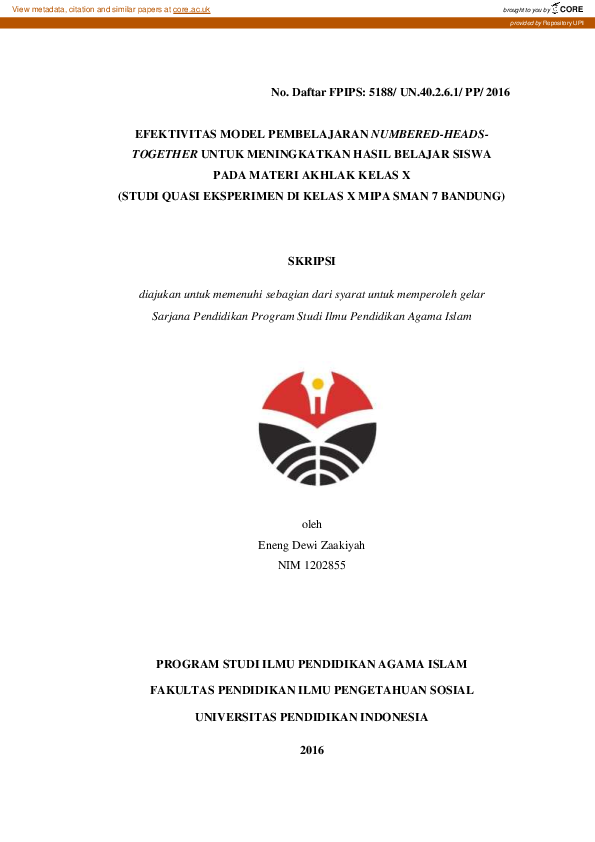 (PDF) Efektivitas Model Pembelajaran Numbered-Heads-Together Untuk Meningkatkan Hasil Belajar ...