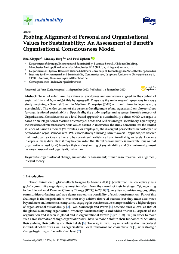 (PDF) Probing Alignment of Personal and Organisational Values for ...
