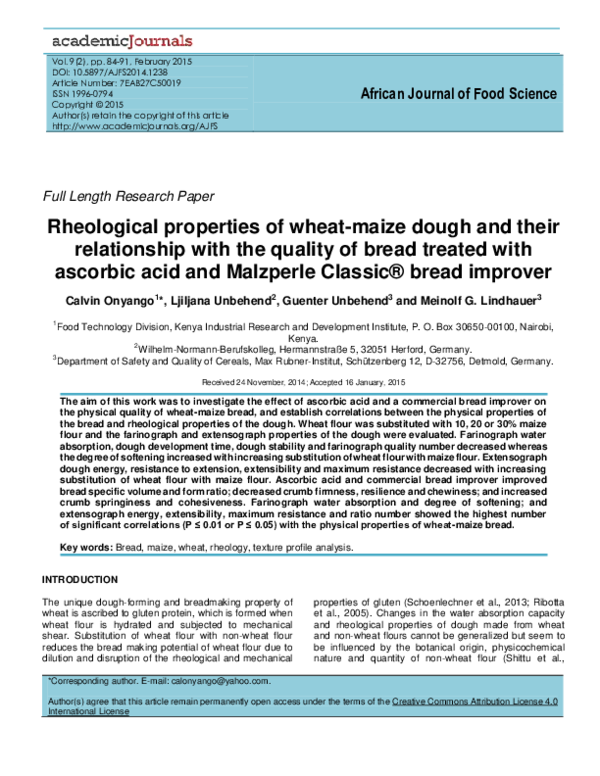 (PDF) Rheological properties of wheat-maize dough and their relationship with the quality of ...