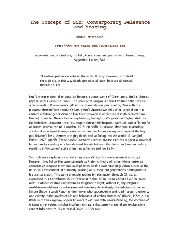 (PDF) The Concept of Sin: Contemporary Relevance and Meaning
