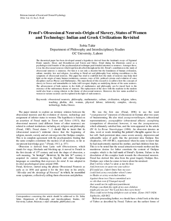 (PDF) Freud's Obsessional Neurosis-Origin of Slavery, Status of Women ...
