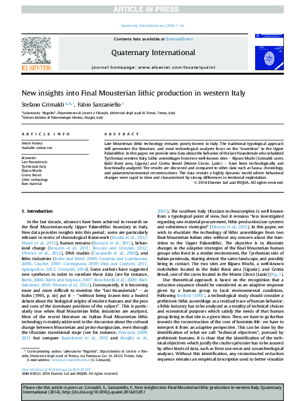 (PDF) New insights into Final Mousterian lithic production in western Italy