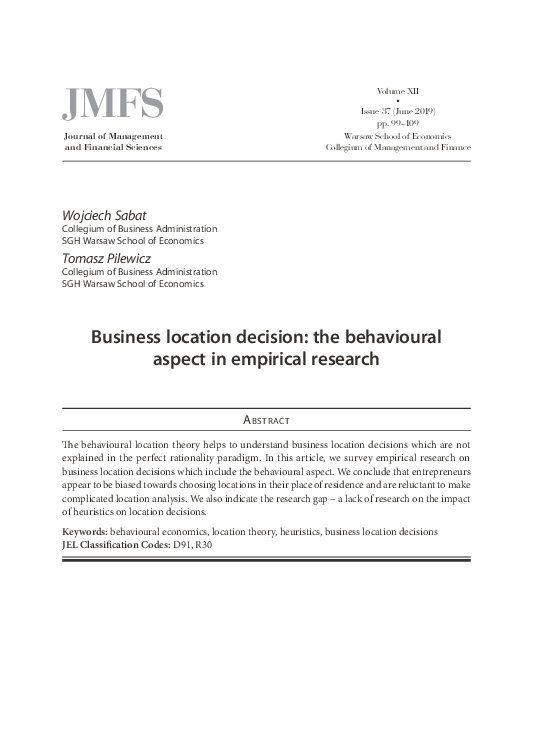 (PDF) Business location decision: the behavioural aspect in empirical ...