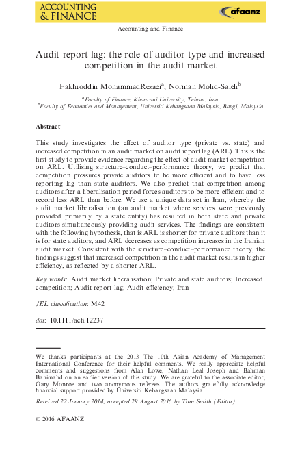 (PDF) Audit report lag: the role of auditor type and increased ...