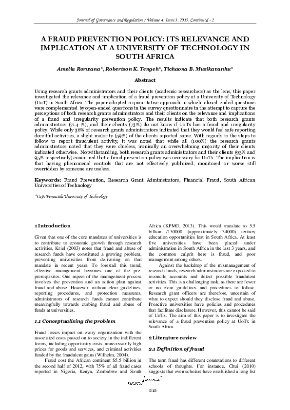 (PDF) A fraud prevention policy: Its relevance and implication at a ...