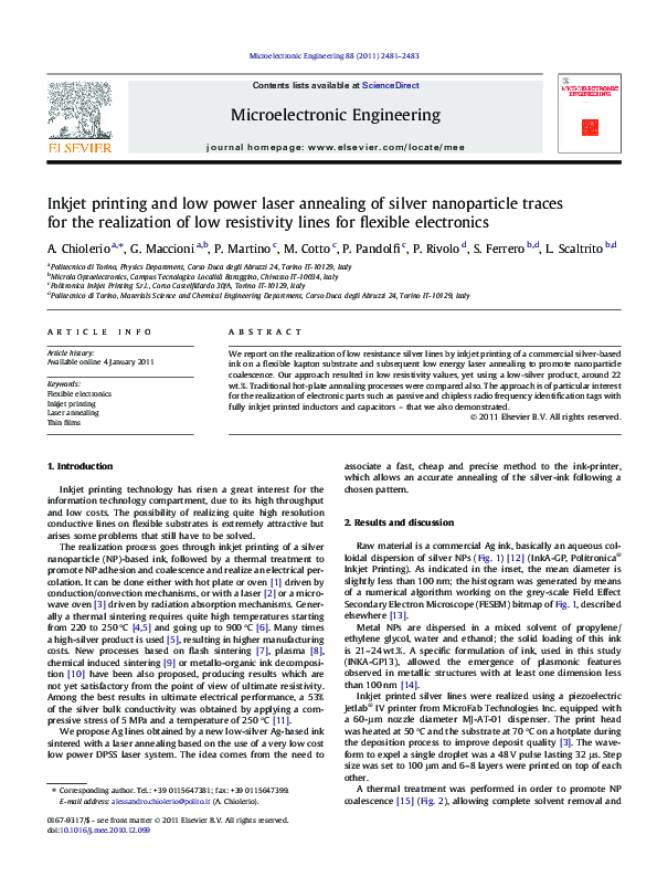 (PDF) Inkjet printing and low power laser annealing of silver nanoparticle traces for the ...