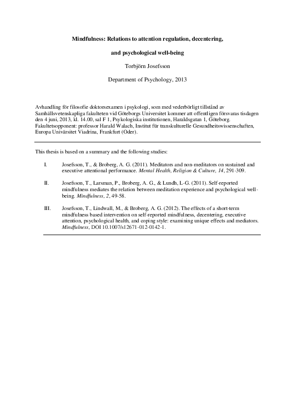 (PDF) The Effects of a Short-term Mindfulness Based Intervention on Self-reported Mindfulness ...
