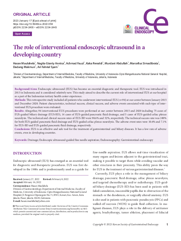 (PDF) Role of interventional endoscopic ultrasound in a developing country