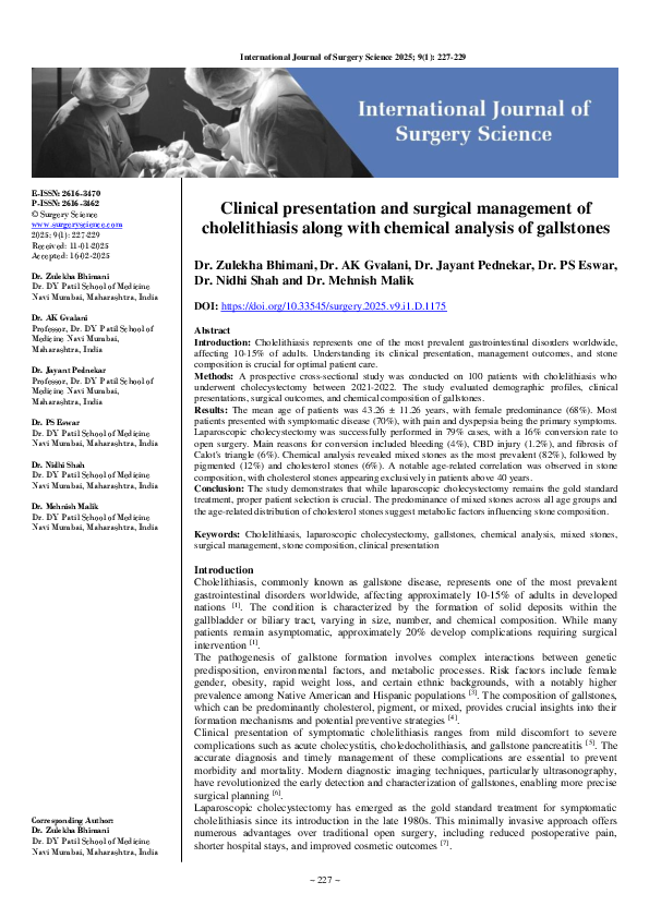 (PDF) Clinical presentation and surgical management of cholelithiasis along with chemical ...