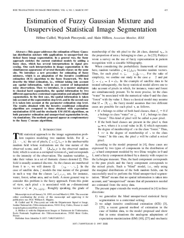 (PDF) Estimation of fuzzy Gaussian mixture and unsupervised statistical ...
