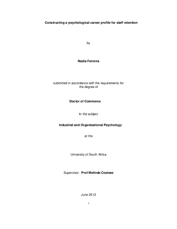 (PDF) Constructing a psychological career profile for staff retention