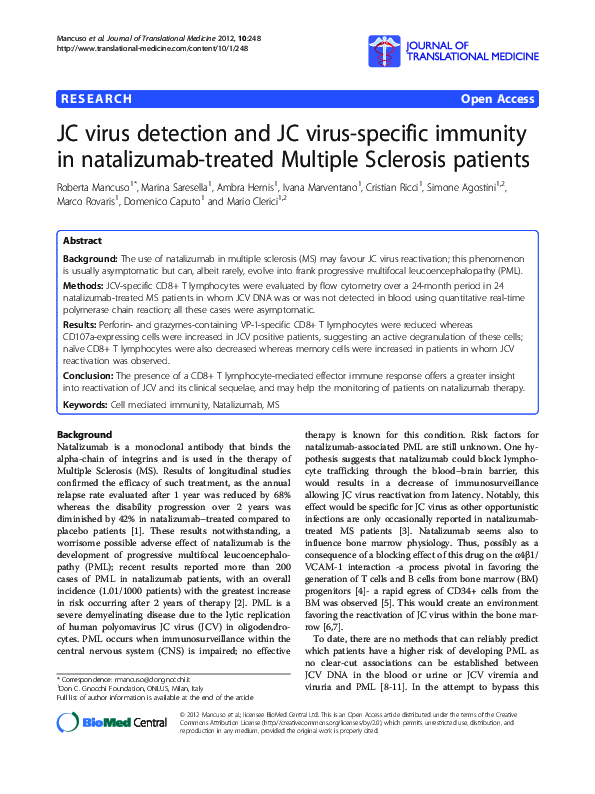 (PDF) JC virus detection and JC virus-specific immunity in natalizumab ...