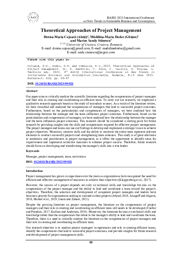 (PDF) Theoretical Approaches of Project Management