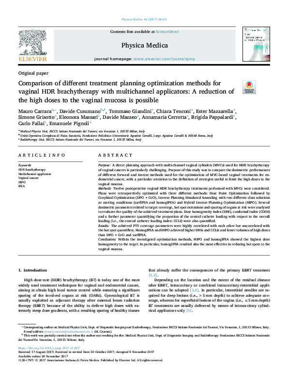 (PDF) Comparison of different treatment planning optimization methods for vaginal HDR ...