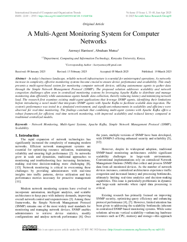 (PDF) A Multi-Agent Monitoring System for Computer Networks
