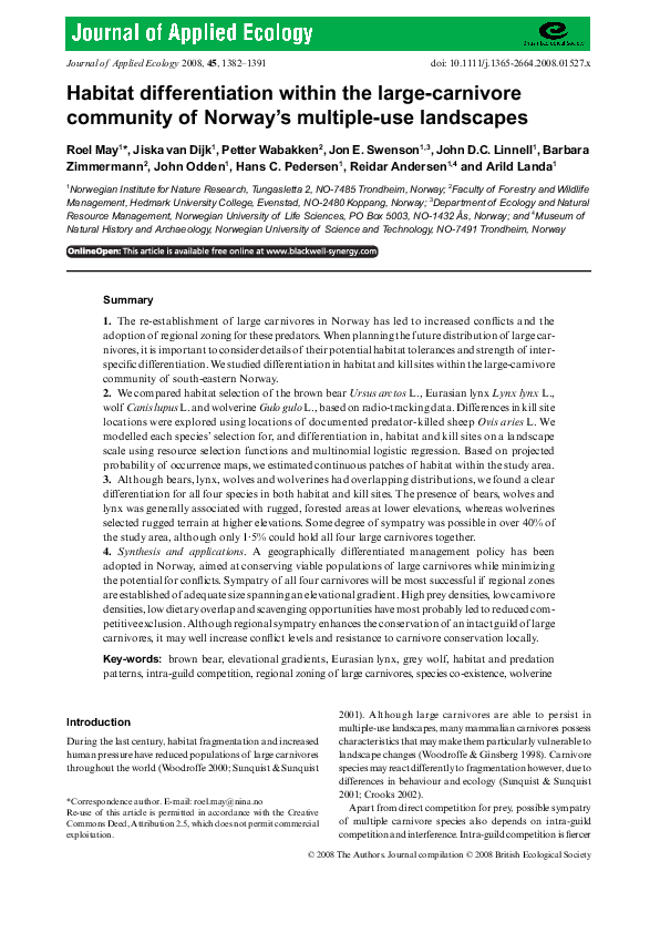 (PDF) Habitat differentiation within the large‐carnivore community of ...