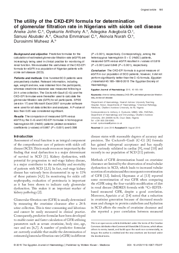 (PDF) The utility of the CKD-EPI formula for determination of ...