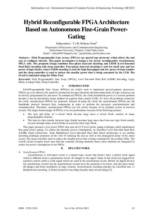 (PDF) Hybrid Reconfigurable FPGA Architecture Based on Autonomous Fine-Grain Power- Gating