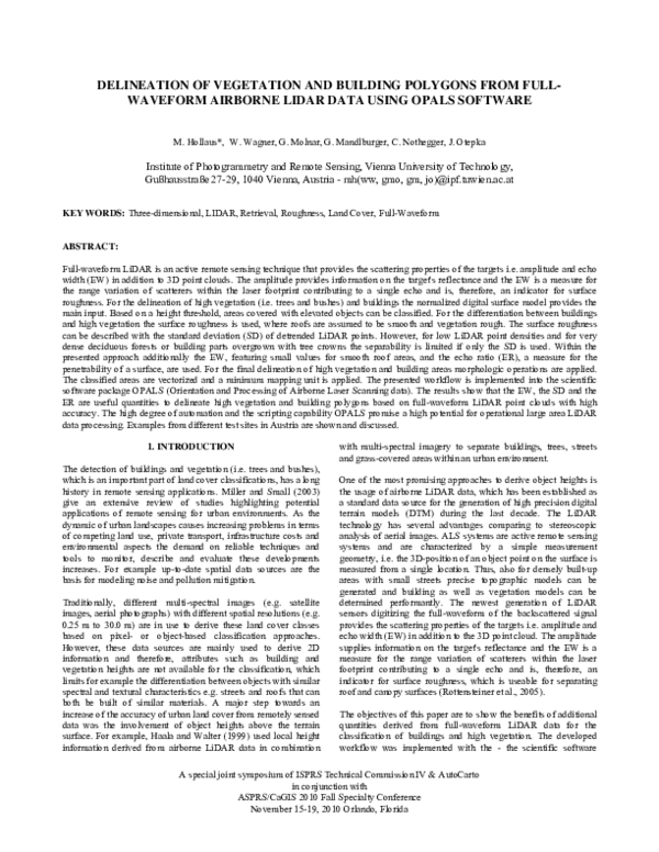 (PDF) Delineation of Vegetation and Building Polygons from Full-Waveform Airborne Lidar Data ...