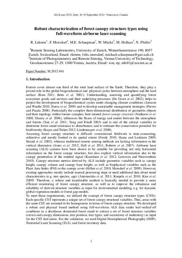 Robust Characterization Of Forest Canopy Structure Types Using Full Waveform Airborne Laser Scanning