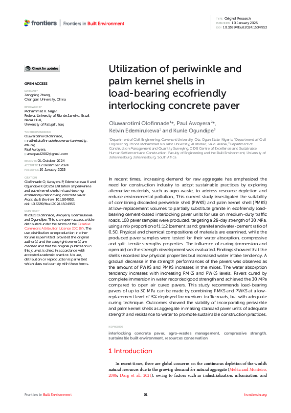 (PDF) Utilization of periwinkle and palm kernel shells in load-bearing ...
