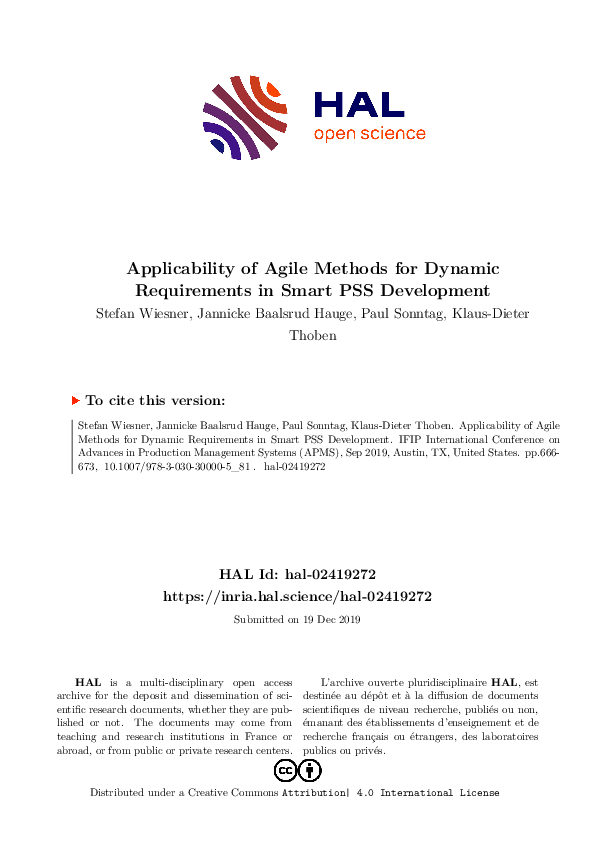 (PDF) Applicability of Agile Methods for Dynamic Requirements in Smart PSS Development