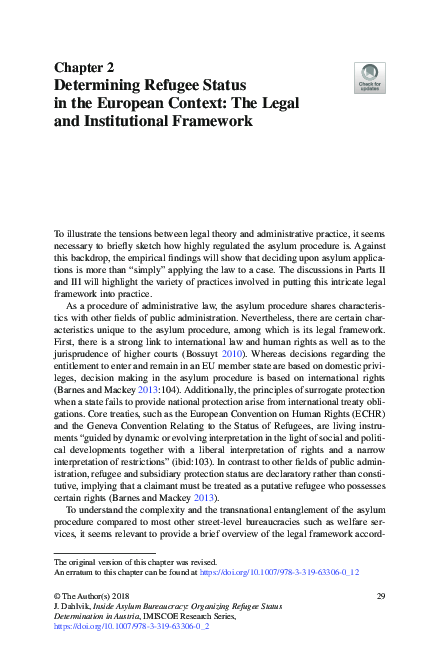 (PDF) Determining Refugee Status in the European Context: The Legal and ...