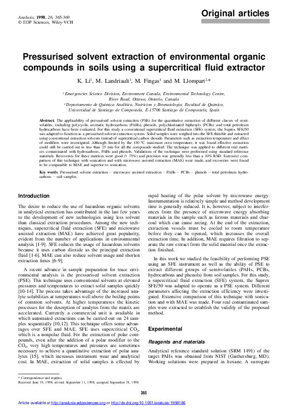 (PDF) Pressurised solvent extraction of environmental organic compounds in soils using a ...