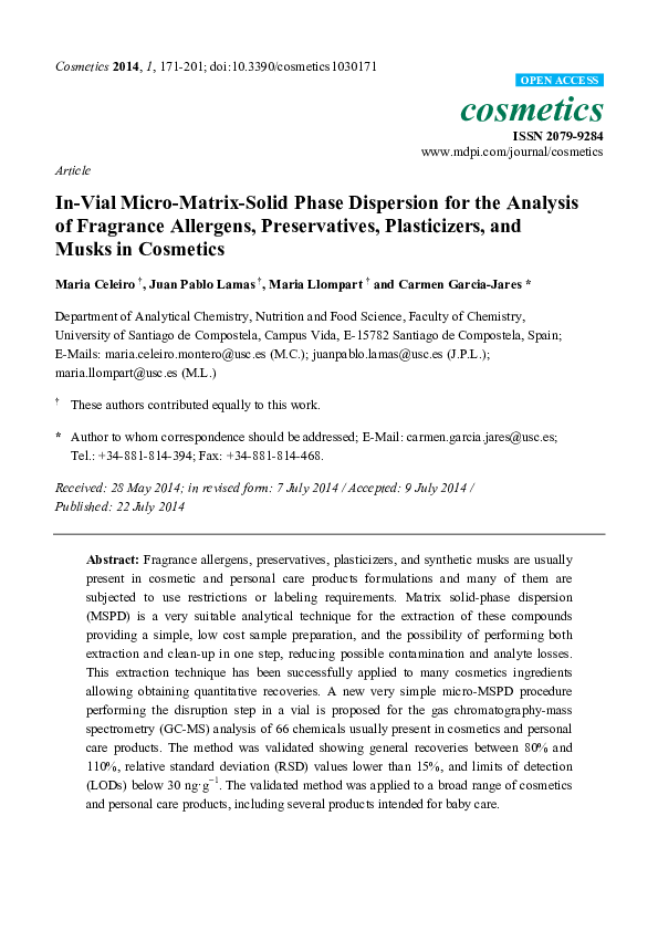(PDF) In-Vial Micro-Matrix-Solid Phase Dispersion for the Analysis of Fragrance Allergens ...