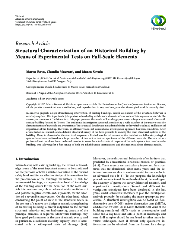 (PDF) Structural Characterization of an Historical Building by Means of ...