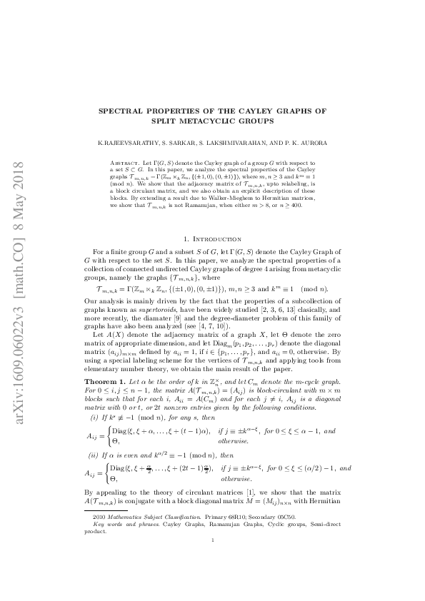 (PDF) Spectral properties of the Cayley Graphs of split metacyclic groups
