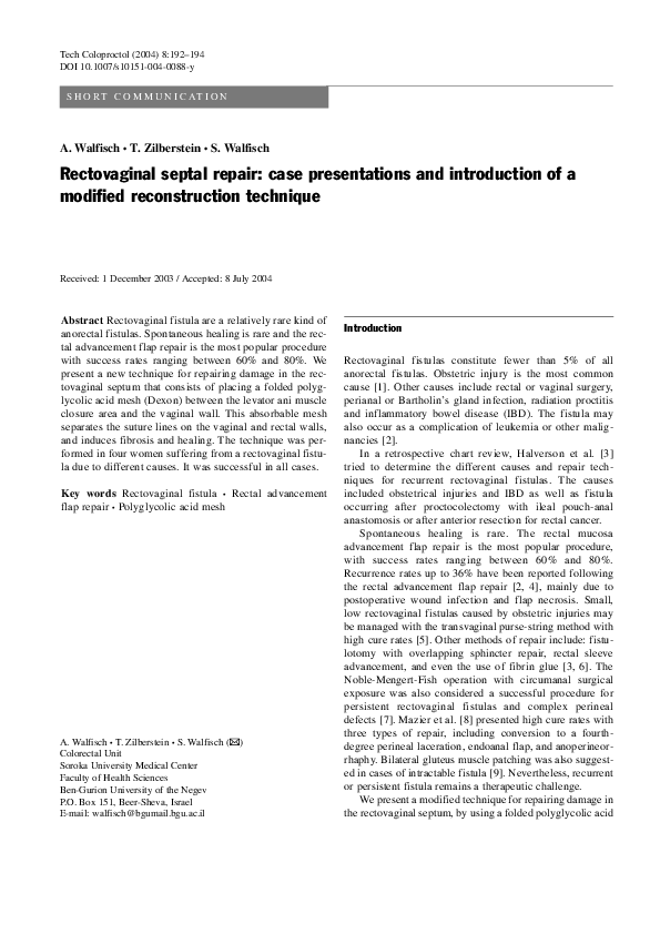 (PDF) Rectovaginal septal repair: case presentations and introduction ...