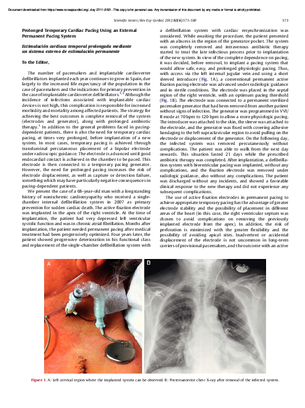 (PDF) Prolonged Temporary Cardiac Pacing Using an External Permanent ...