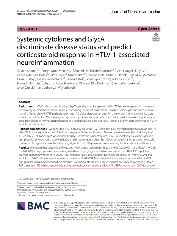 (PDF) Systemic cytokines and GlycA discriminate disease status and predict corticosteroid ...