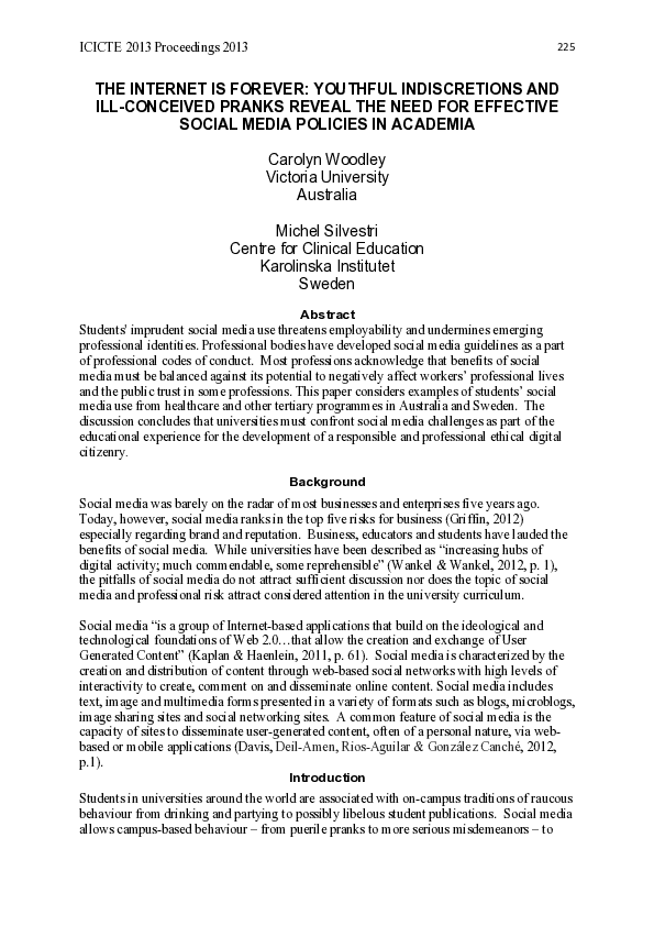 (PDF) The Internet Is Forever: Student Indiscretions Reveal the Need ...